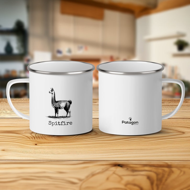 Spitfire Guanaco Camping Mug, Unique Animal Print Coffee Cup, Black and ...
