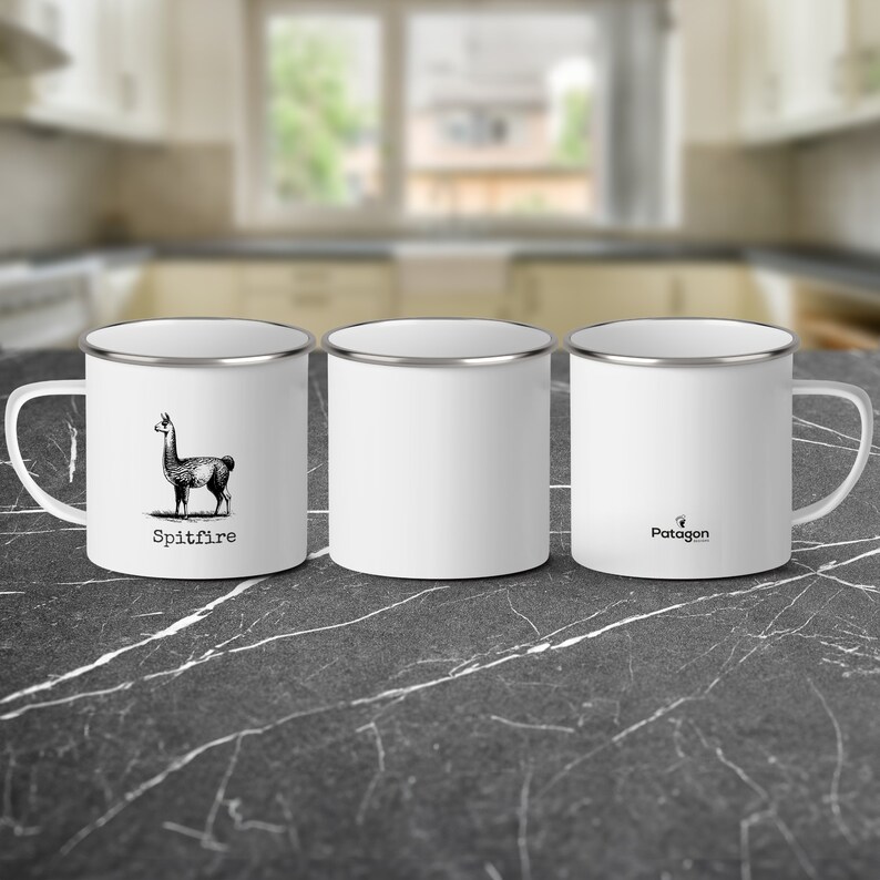 Spitfire Guanaco Camping Mug, Unique Animal Print Coffee Cup, Black and ...
