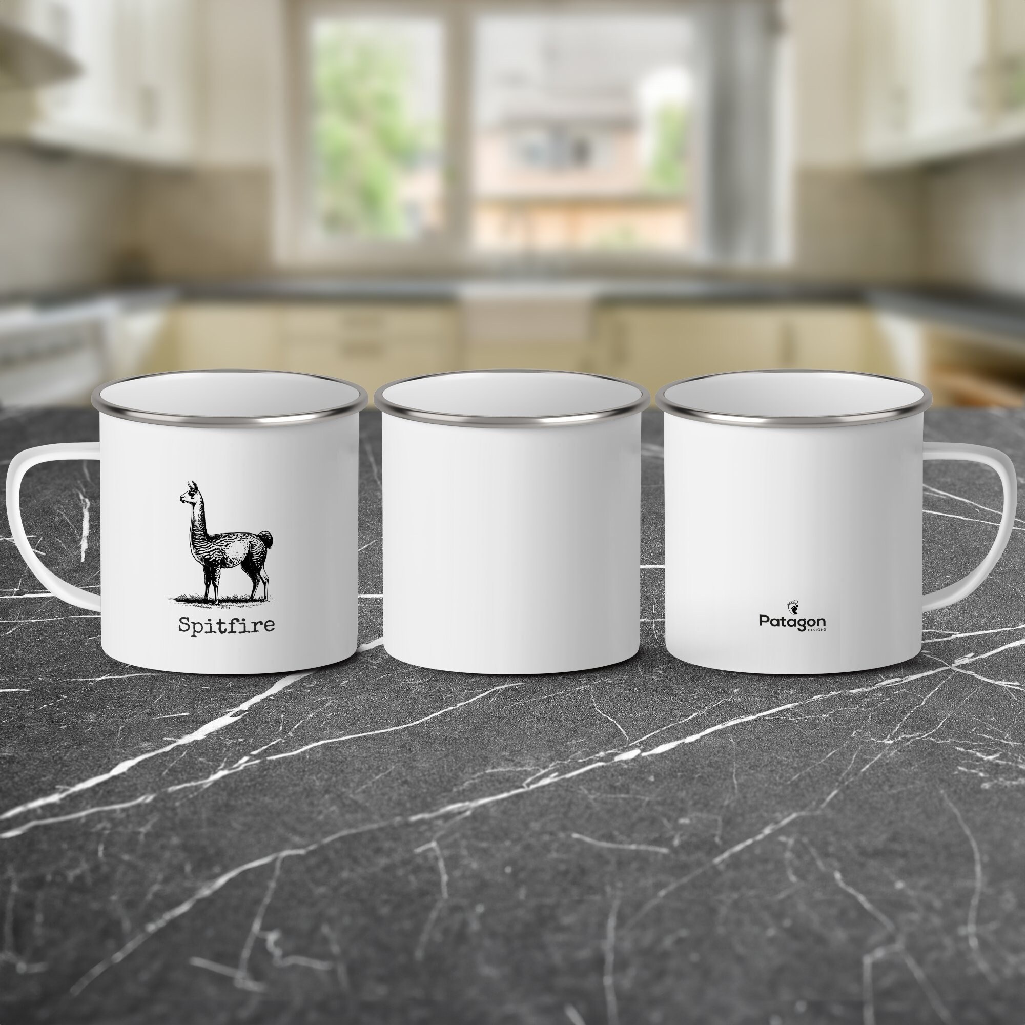Spitfire Guanaco Camping Mug, Unique Animal Print Coffee Cup, Black and ...