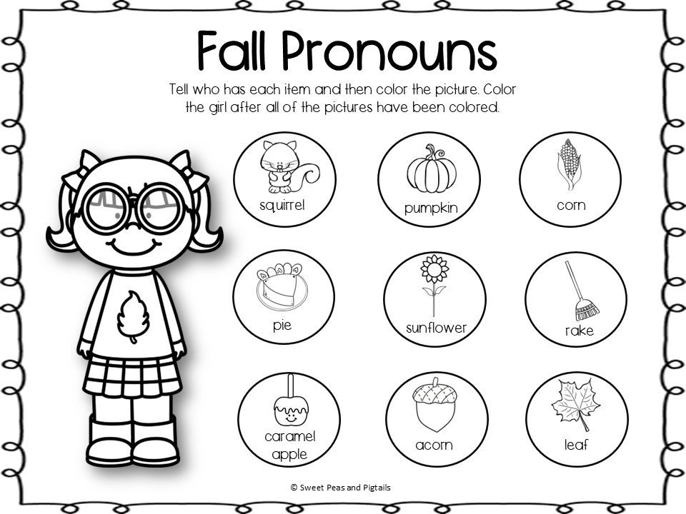 Pronoun Smash Mats and Coloring Sheets | Fall Themed | Printable Speech ...