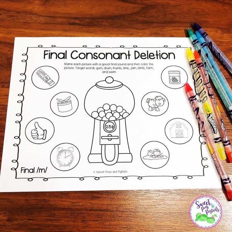 Final Consonant Deletion Smash Mats and Coloring Sheets | Speech ...