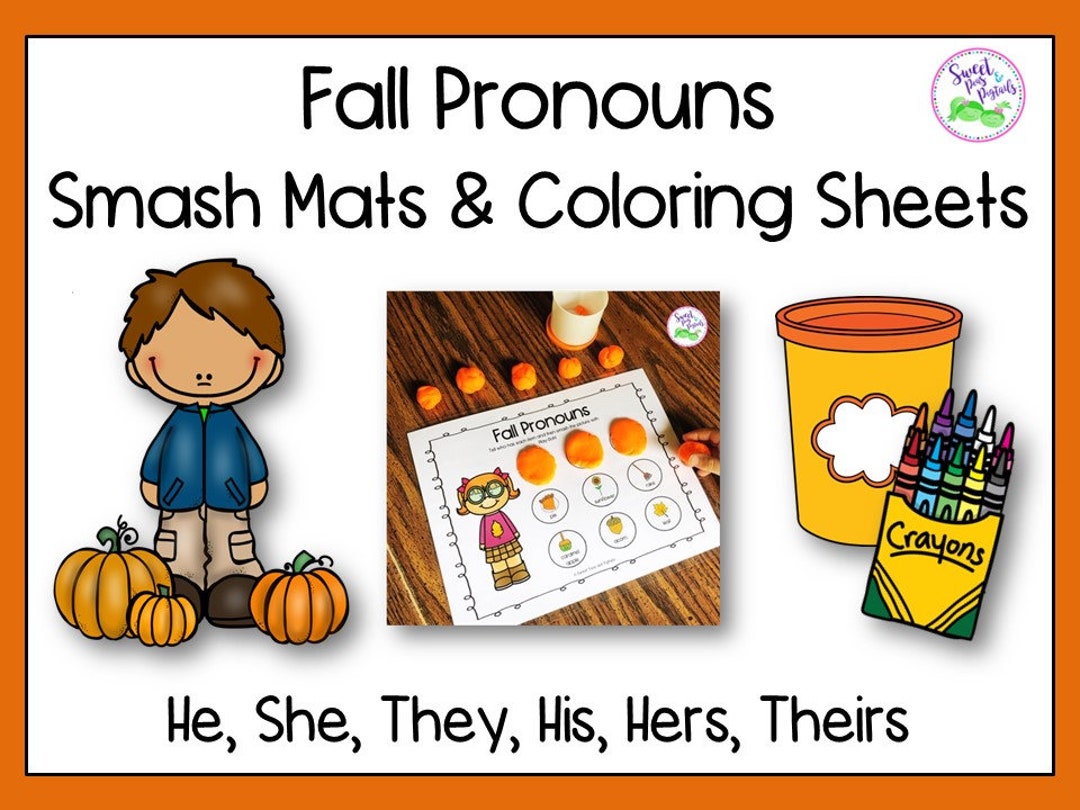 Pronoun Smash Mats and Coloring Sheets | Fall Themed | Printable Speech ...