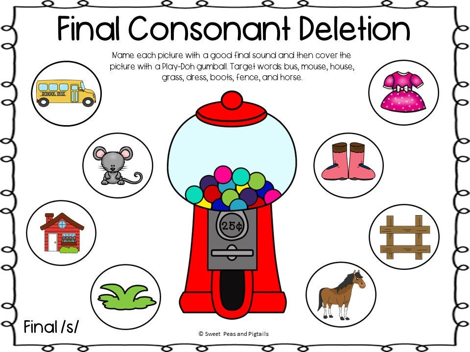 Final Consonant Deletion, Smash Mats and Coloring Sheets, Speech ...
