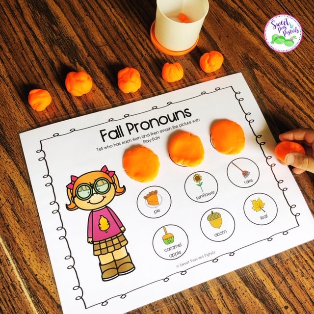 Pronoun Smash Mats and Coloring Sheets | Fall Themed | Printable Speech ...