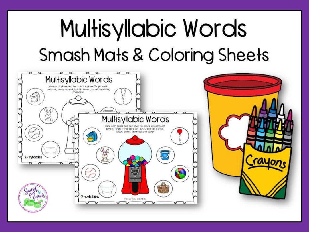 Multisyllabic Words Smash Mats and Coloring Sheets | Speech Therapy | 2 ...