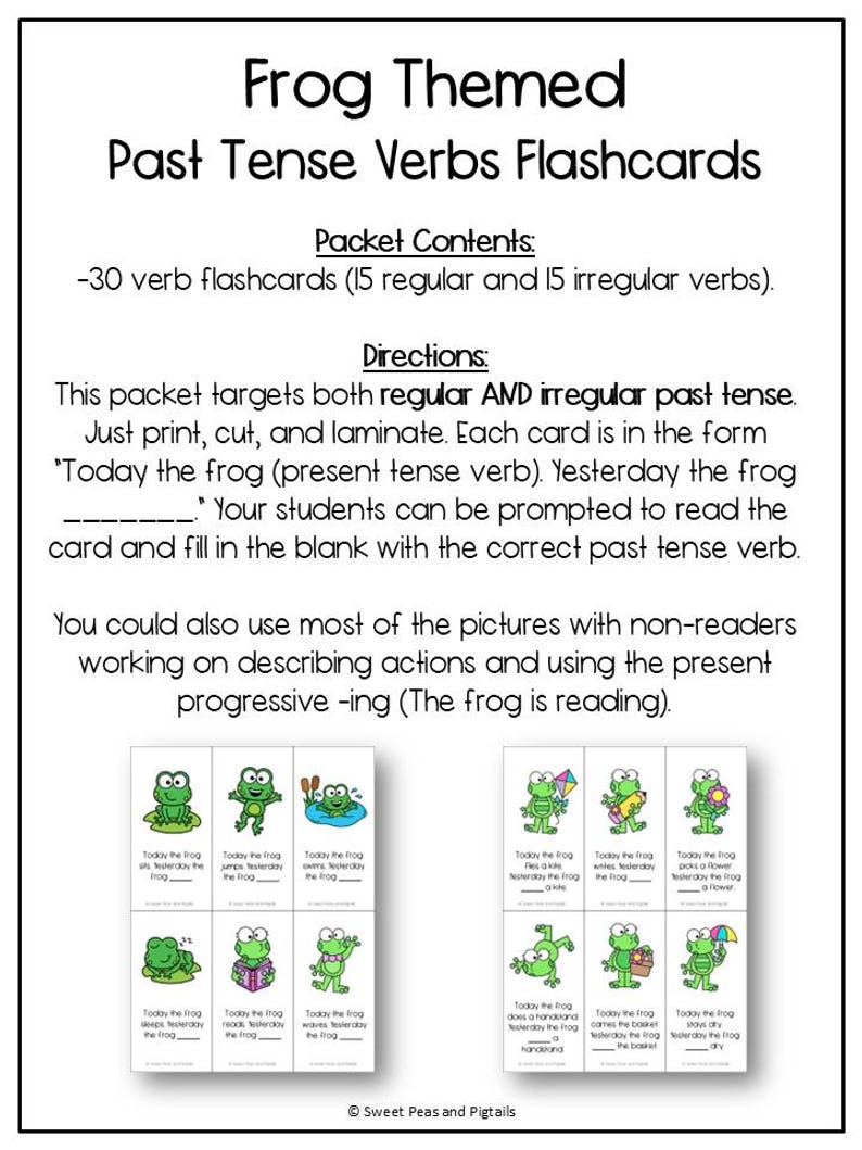 Past Tense Verbs Flashcards | Frog Themed | Regular and Irregular Tense ...