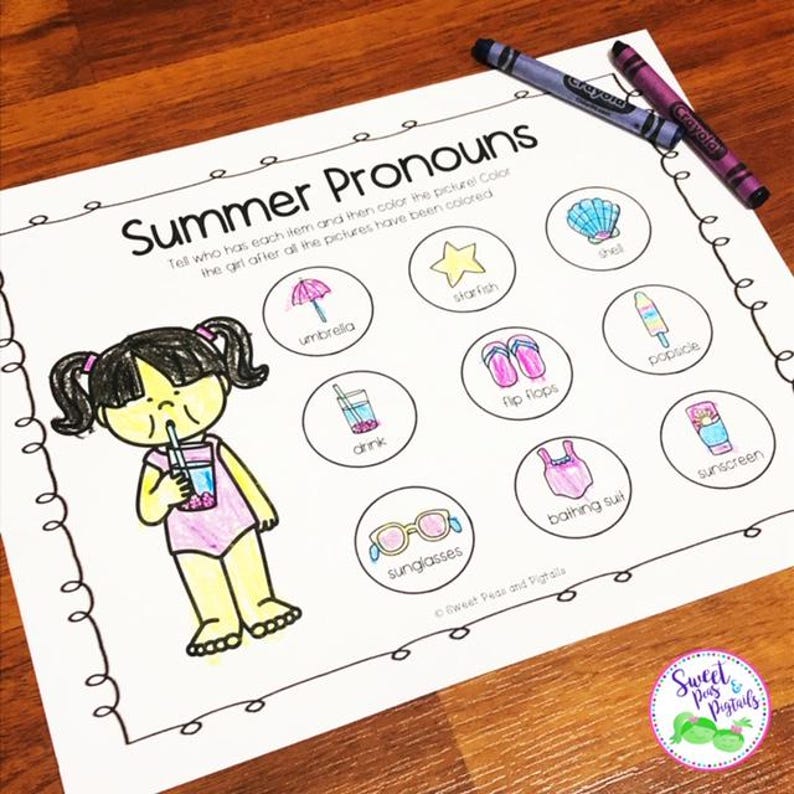 Pronoun Smash Mats and Coloring Sheets | Summer Speech Therapy ...