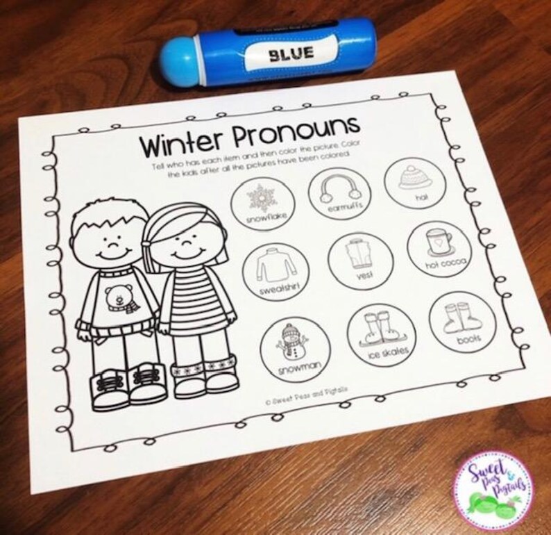 Pronoun Smash Mats and Coloring Sheets | Winter Themed | Printable ...