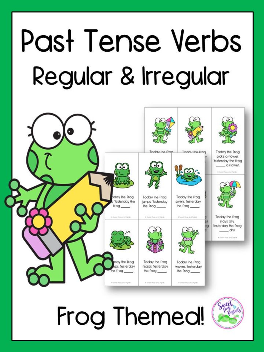 Past Tense Verbs Flashcards | Frog Themed | Regular and Irregular Tense ...