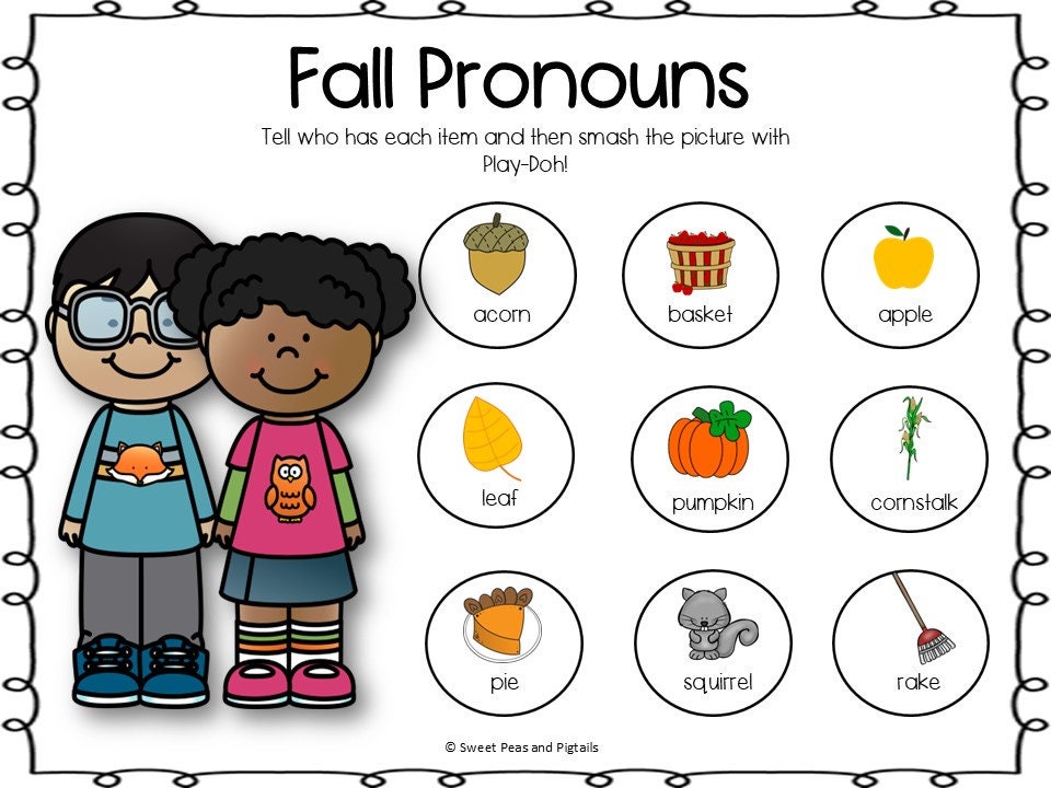 Pronoun Smash Mats and Coloring Sheets | Fall Themed | Printable Speech ...