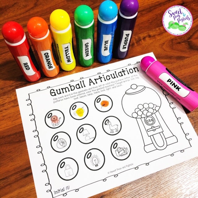 No Prep Gumball Articulation Coloring Sheets | Early and Late Sounds ...