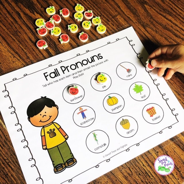 Pronoun Smash Mats and Coloring Sheets | Fall Themed | Printable Speech ...