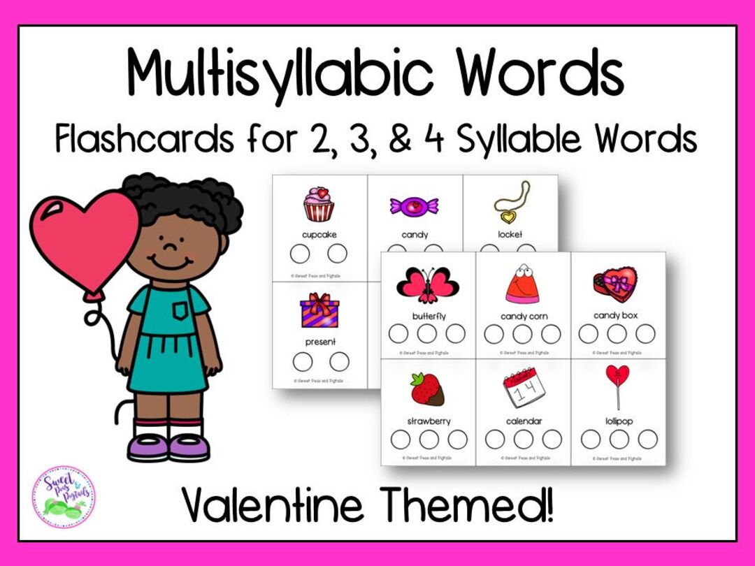 Valentine Multisyllabic Words Flashcards | 2, 3, 4 Syllable Words ...