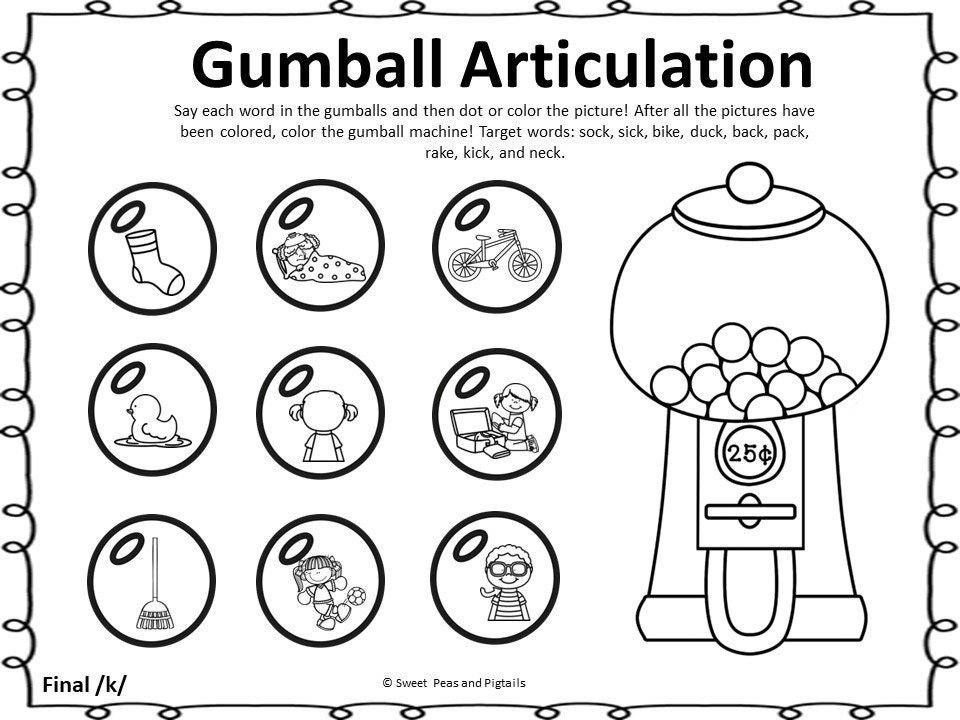 No Prep Gumball Articulation Coloring Sheets | Early and Late Sounds ...