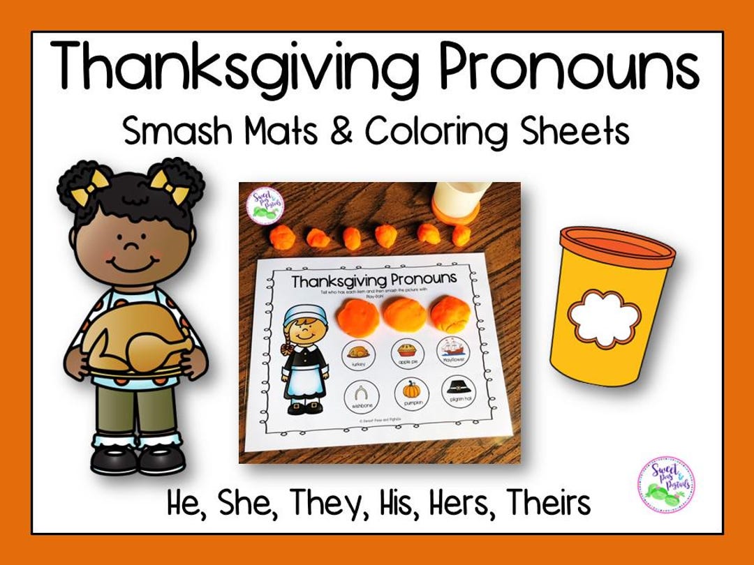 Thanksgiving Pronoun Smash Mats | Speech Therapy Coloring (printable ...