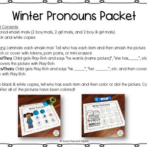 Pronoun Smash Mats and Coloring Sheets | Winter Themed | Printable ...
