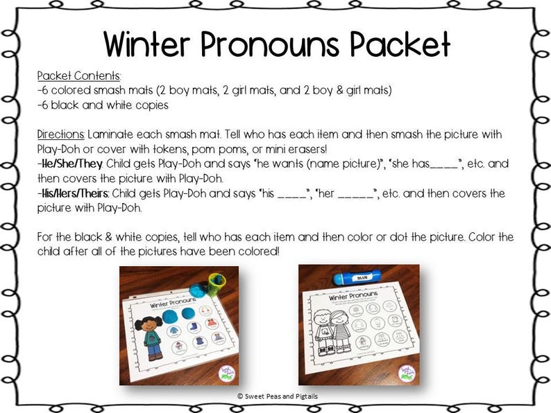 Pronoun Smash Mats and Coloring Sheets | Winter Themed | Printable ...