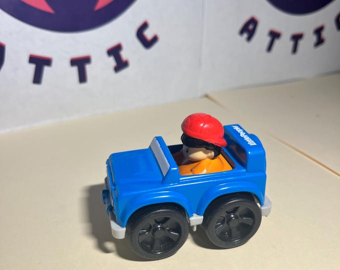 Fisher-price Little People Wheelies Mattel Blue Car Boy Black Hair Red ...