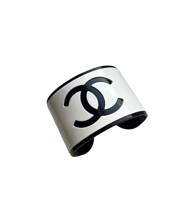White & Black Chanel Resin Cuff Bracelet - Etsy