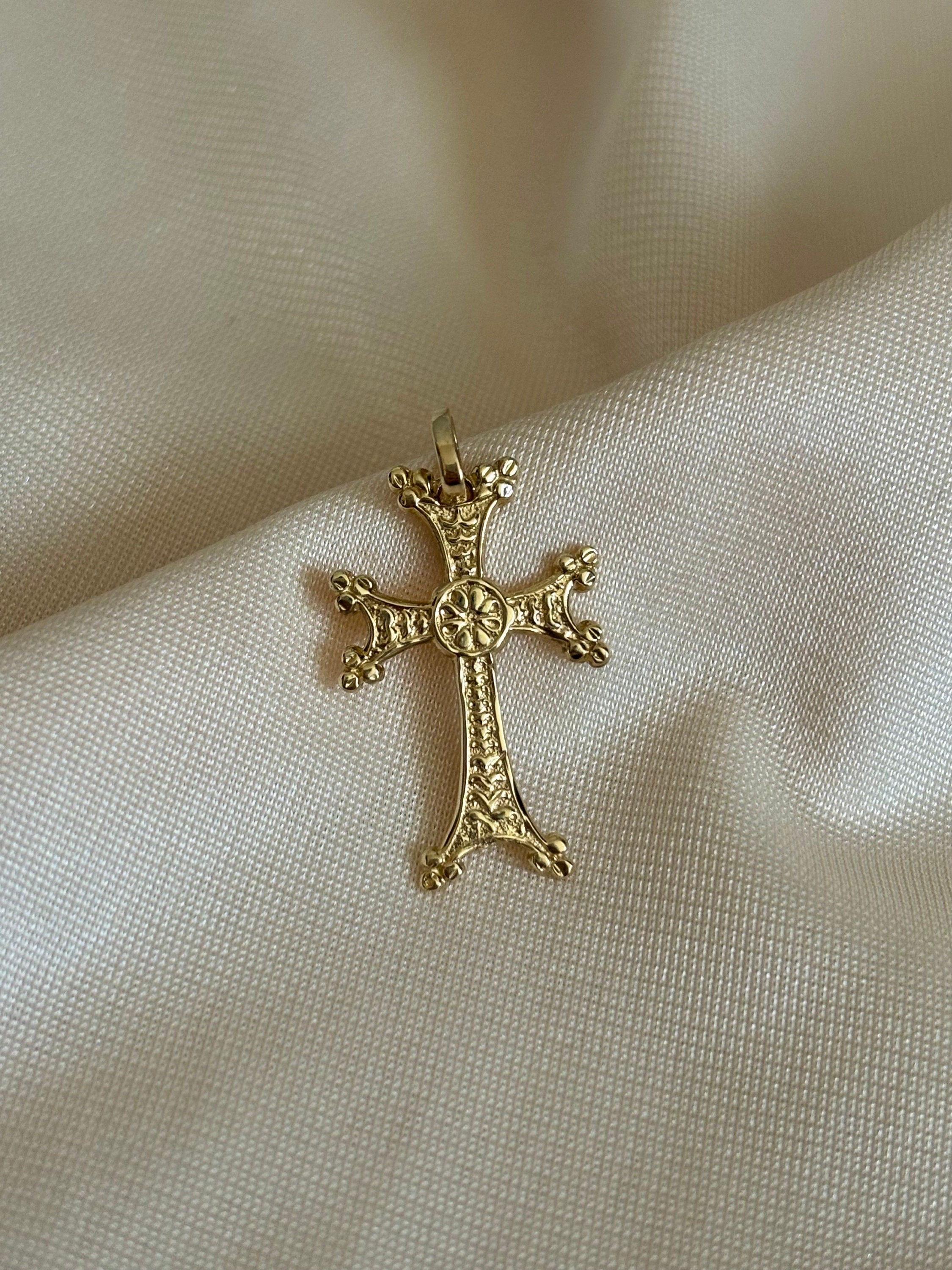 14k Solid Gold Armenian Cross Pendant Necklace - Etsy