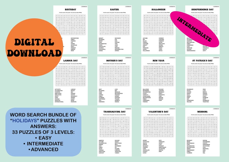 Educational Word Search Puzzle Bundle for Children: HOLIDAYS easy ...