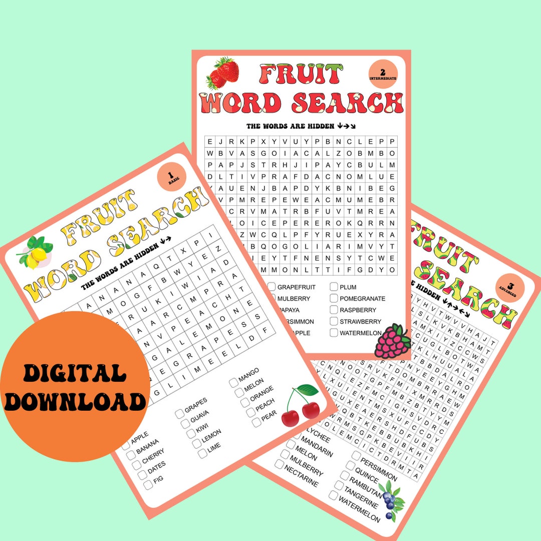 FRUIT Wordsearch, Fun for Kids, Activity for Children, Word Search ...
