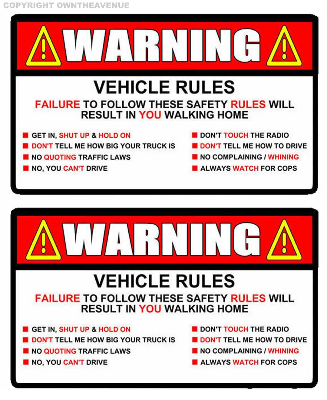 X2 Warning Rules Decal Sticker Funny for JDM Car Truck Bumper Window ...