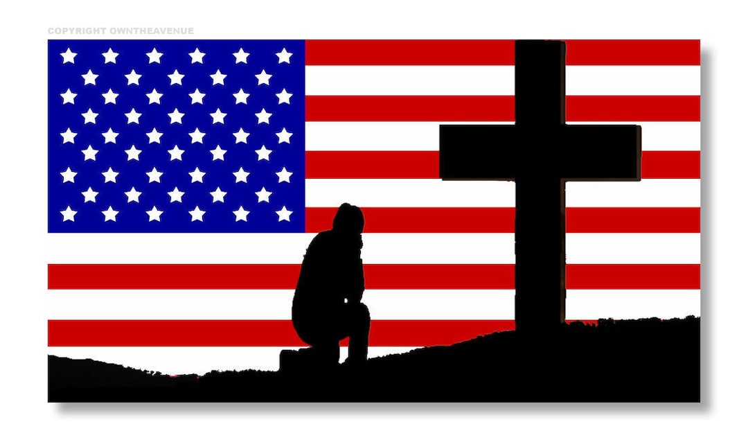 American Flag USA Prayer Cross Jesus Christian Christ Car Bumper Laptop ...