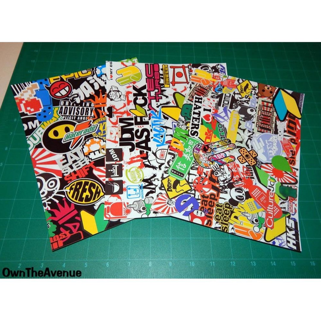 JDM Sticker Bombing Graffiti Wrap Sheet 3 Pcs 10.5 X 7.5 Each 22 x3bomz ...