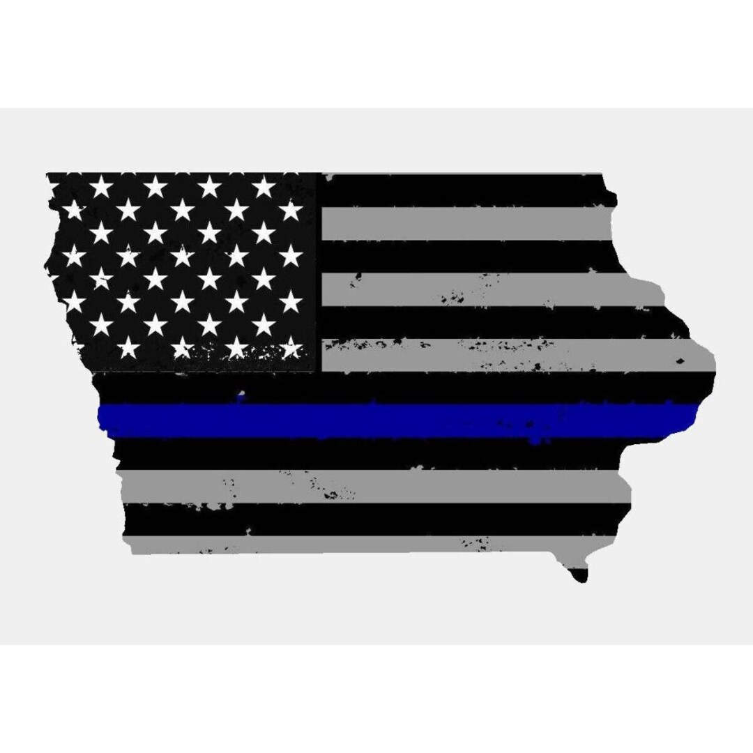 Iowa IA State Outline Map Blue Color Flag Sticker Support Police Vinyl ...