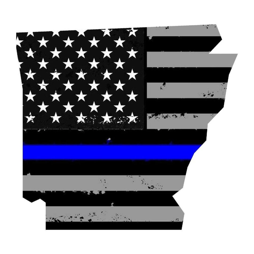 Arkansas AR State Outline Blue Line Flag Sticker Support Police Vinyl ...