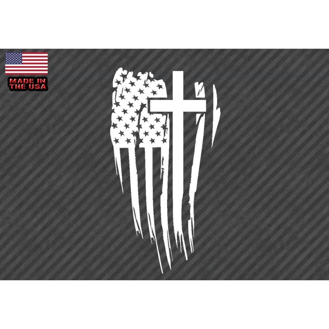 American Flag Cross Sticker Decal Christian Jesus 10 Inches Stickers ...