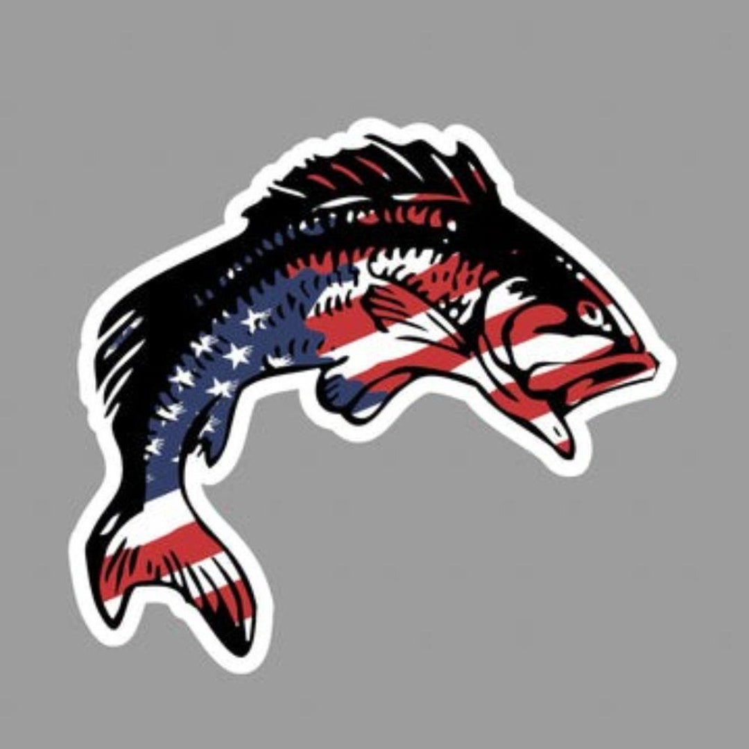 American Flag Bass Fish Sticker Decal Fishing USA 4 Inches Stickers ...