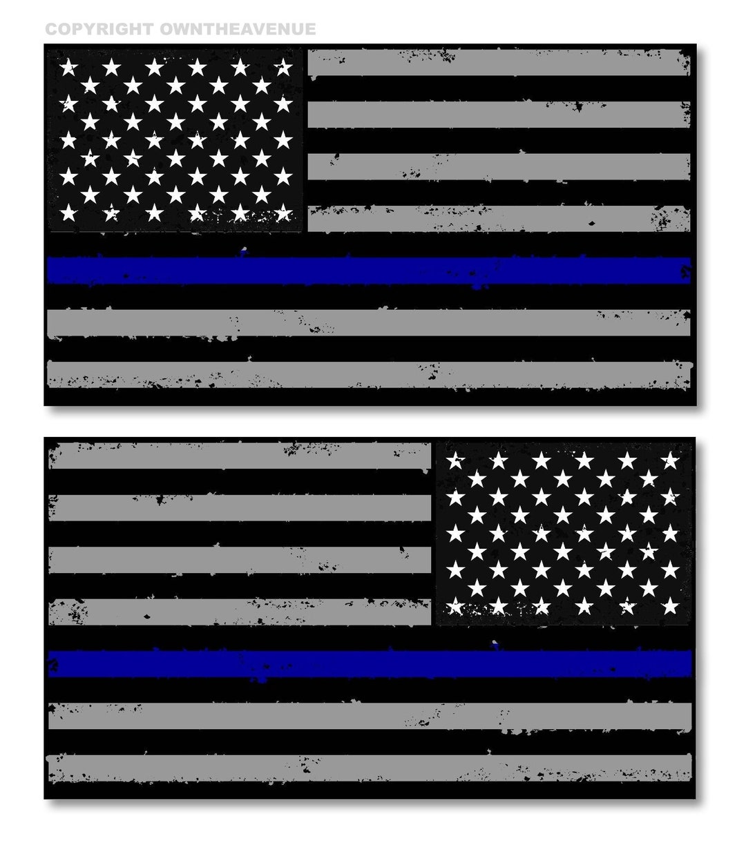 L/R Tattered Police Blue Color Flag American Flag Decals Stickers 4 ...
