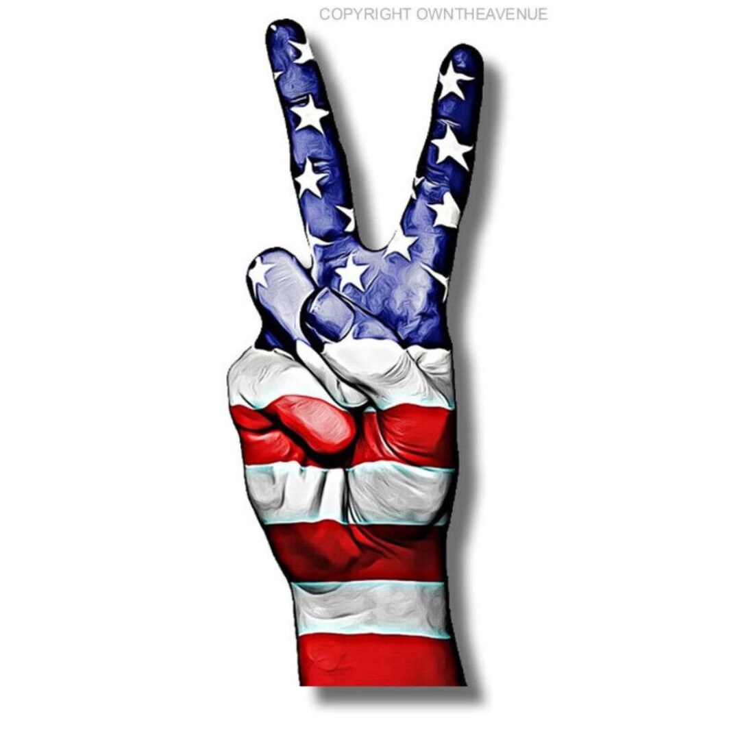Peace Sign Logo USA Flag Hand American Flag Sticker for Cooler Cup Car ...