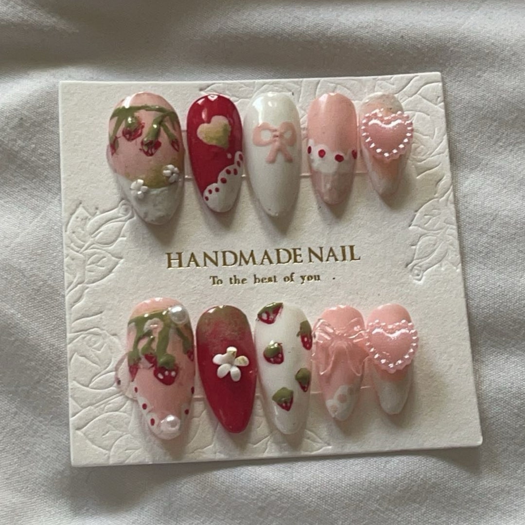 Strawberry Shortcake Nails - Etsy