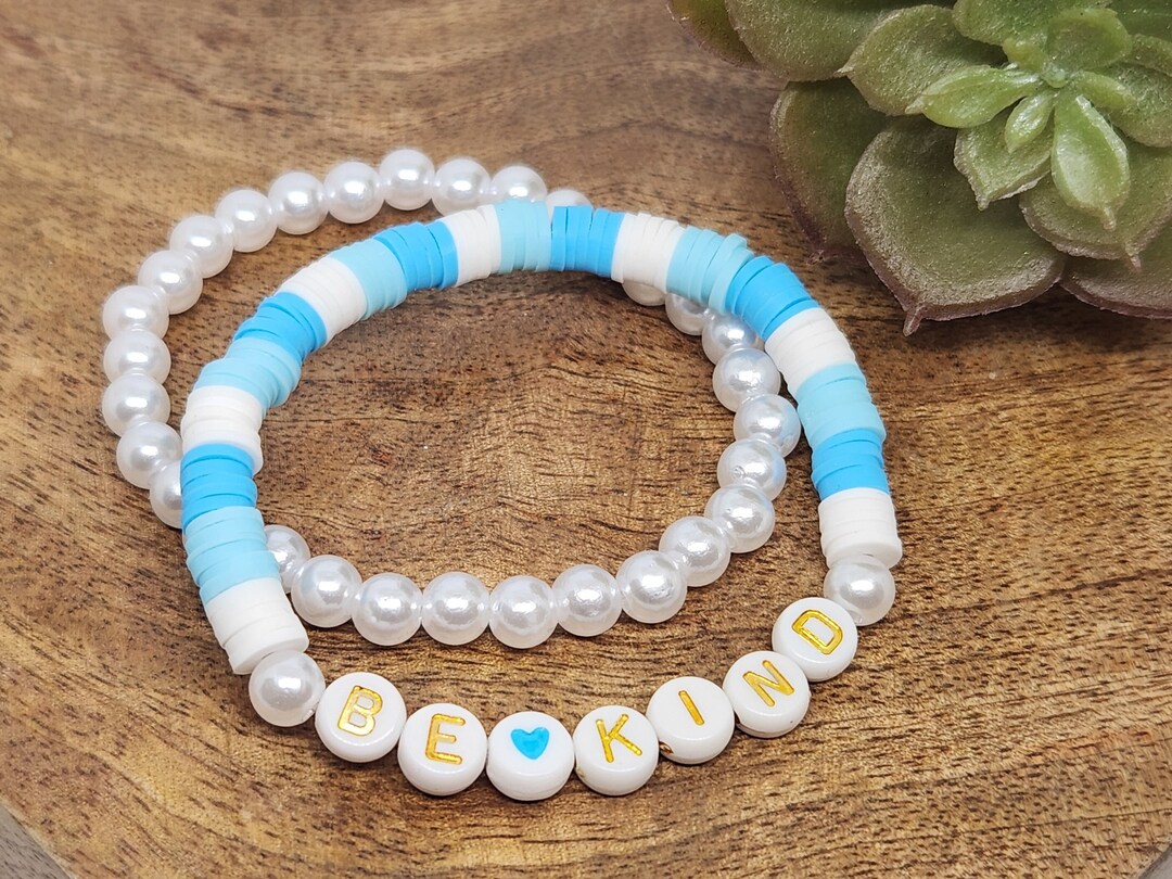 Custom Pearl Stack Bead Bracelets: Personalized Name or Motto, Preppy ...