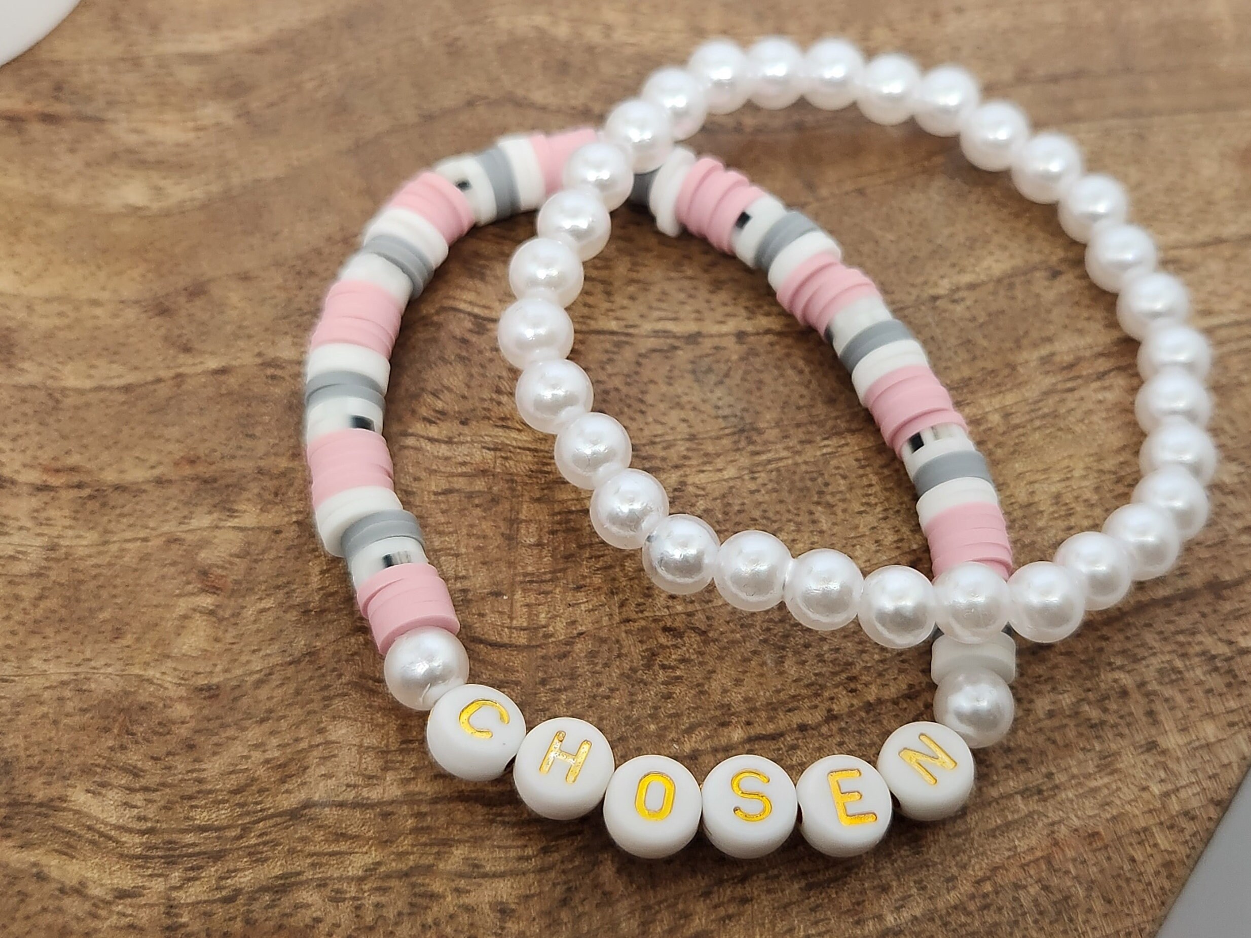 Custom Pearl Stack Bead Bracelets: Personalized Name or Motto, Preppy ...