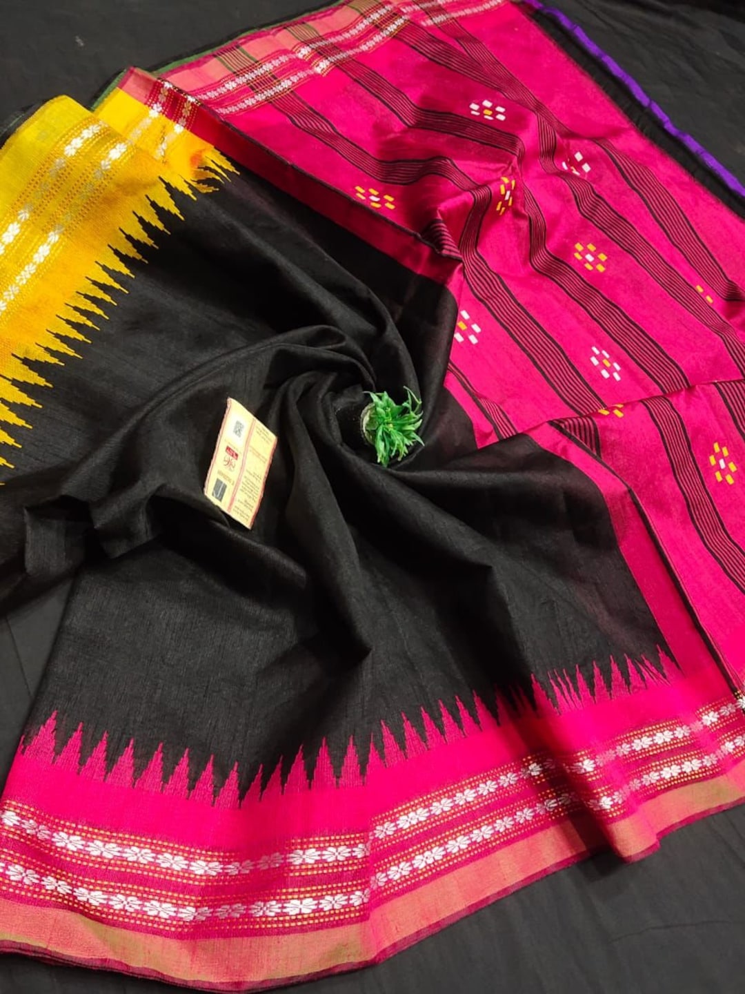 Black Pure Raw Silk With Both Side Temple Vidarva (karvati Kinar ...