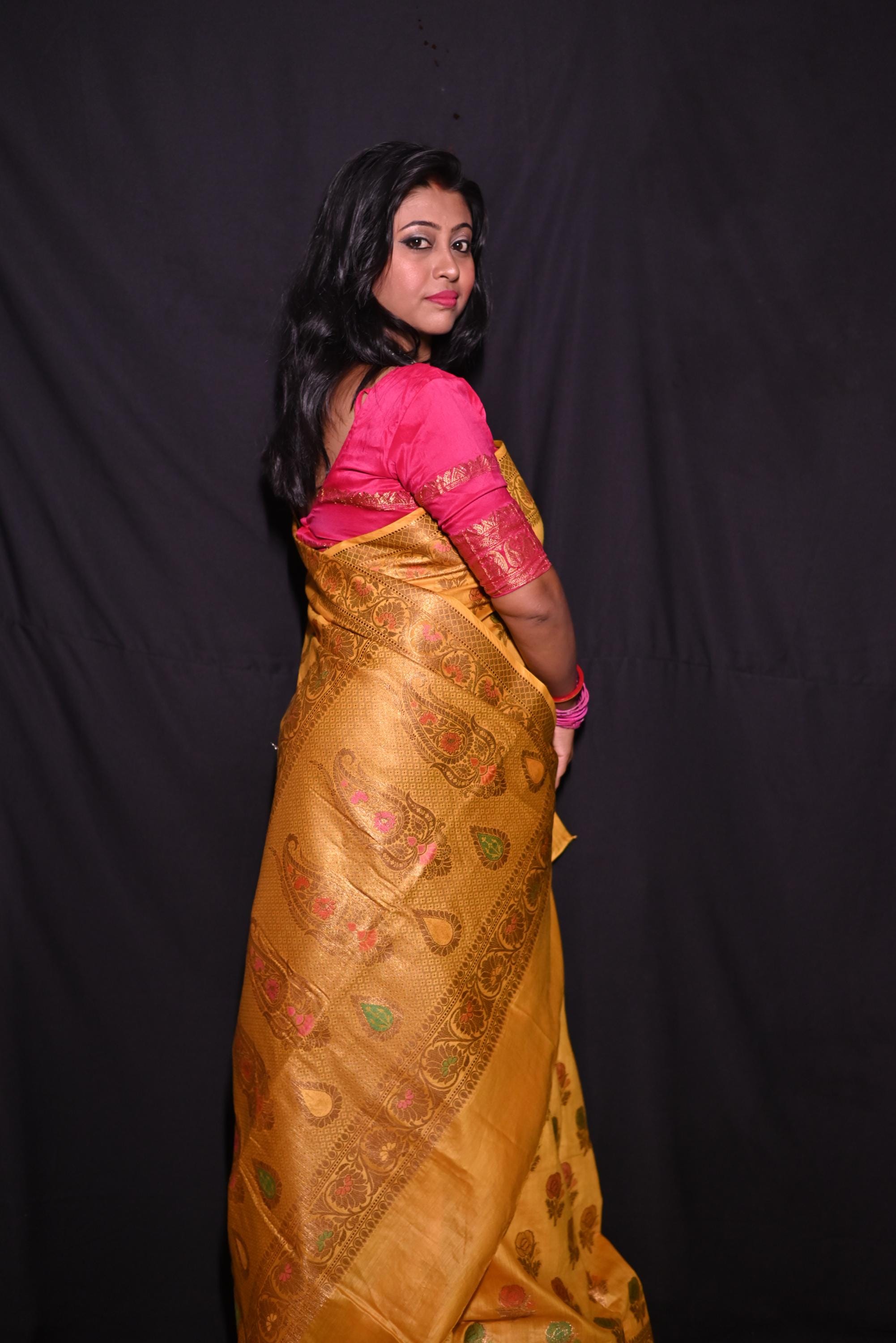 Silk Mark Certified Yellow Muga Tussar Saree From Bishnupur With Blouse Piece/3-ply Silk - Etsy