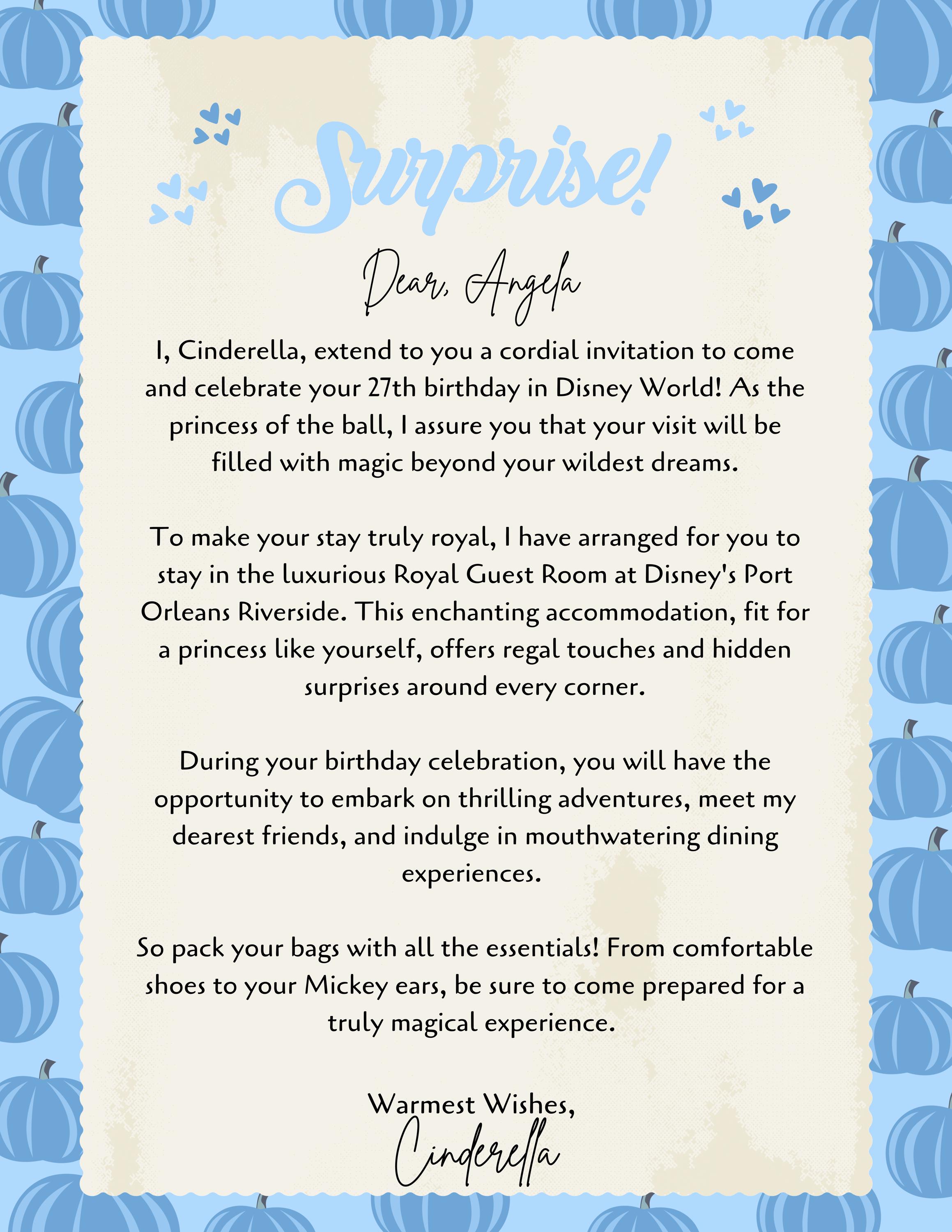 Cinderella Disneyworld/ Disneyland Trip Reveal Letter | Magic Mail ...