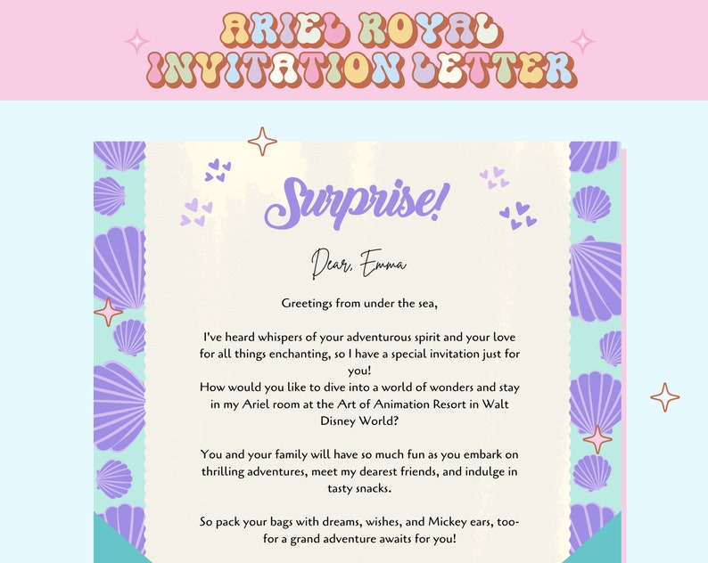 Ariel Disneyworld/ DL Trip Reveal Letter - Etsy