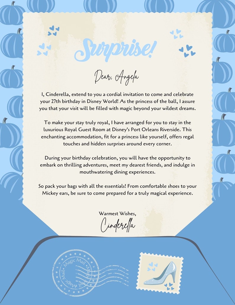 Cinderella Disneyworld/ Disneyland Trip Reveal Letter | Magic Mail ...