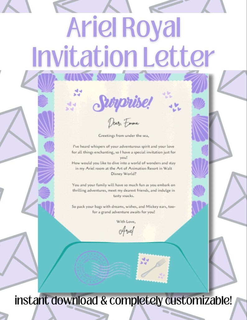 Ariel Disneyworld/ DL Trip Reveal Letter - Etsy