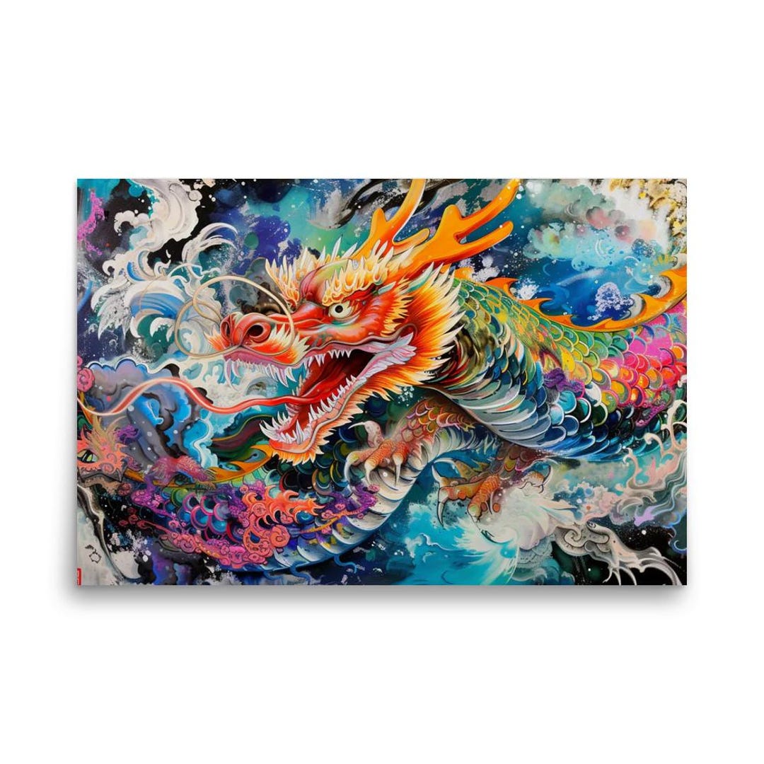Abstract Japanese Dragon | Color Splash Tattoo Style Art Poster - Etsy