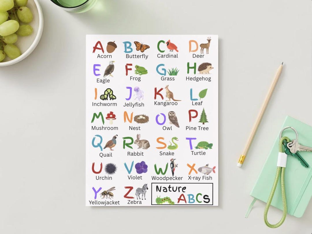 Nature Alphabet Printable for Kids | ABC Poster With Animals, Plants ...