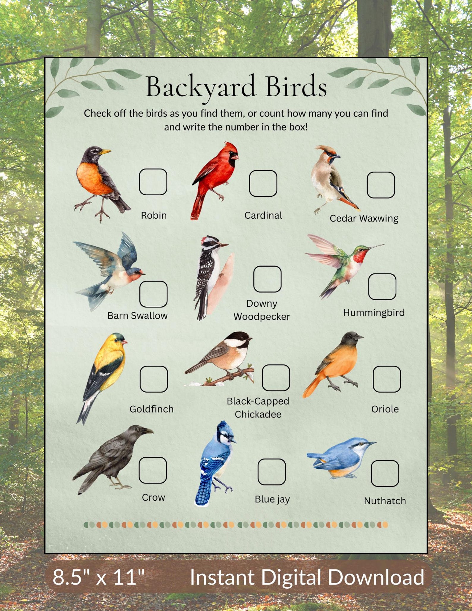 Bird Scavenger Hunt for Kids, Backyard Nature Activity Checklist ...