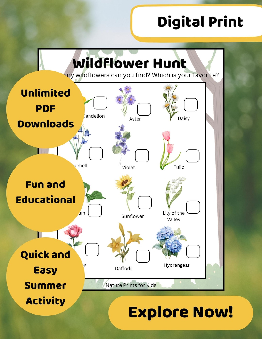 Kids Flower Scavenger Hunt: Nature Activity, Printable Learning Game ...