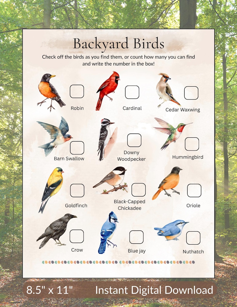 Bird Scavenger Hunt for Kids Printable Nature Activity Backyard Bird ...