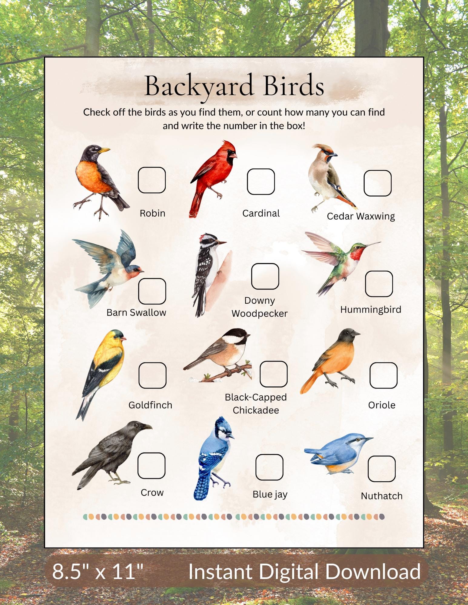 Bird Scavenger Hunt for Kids Printable Nature Activity Backyard Bird ...